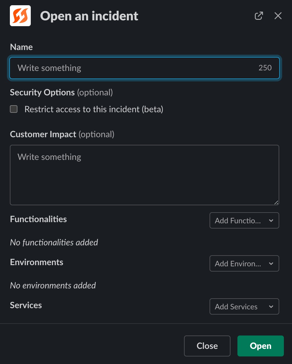 Starting a new incident – FireHydrant