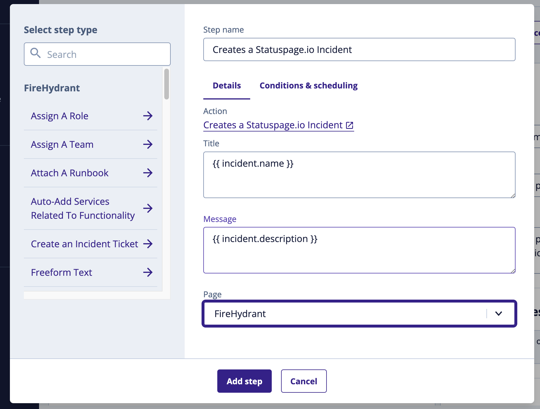 Create/Update an incident on your Atlassian Statuspage – FireHydrant