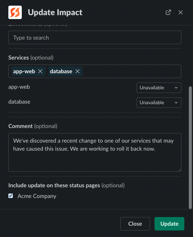 Create/Update an incident on your Atlassian Statuspage – FireHydrant